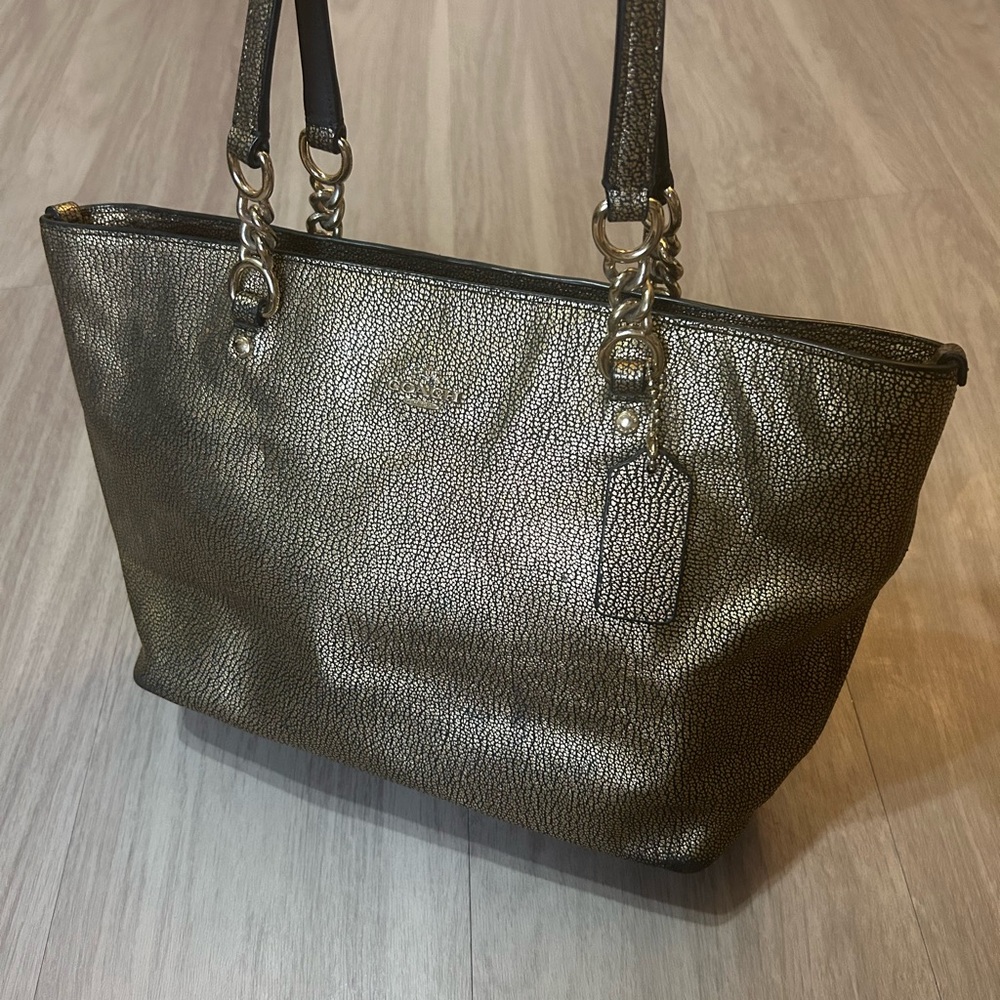 Coach Metallic Black And Gold Sophia Tote - Gem